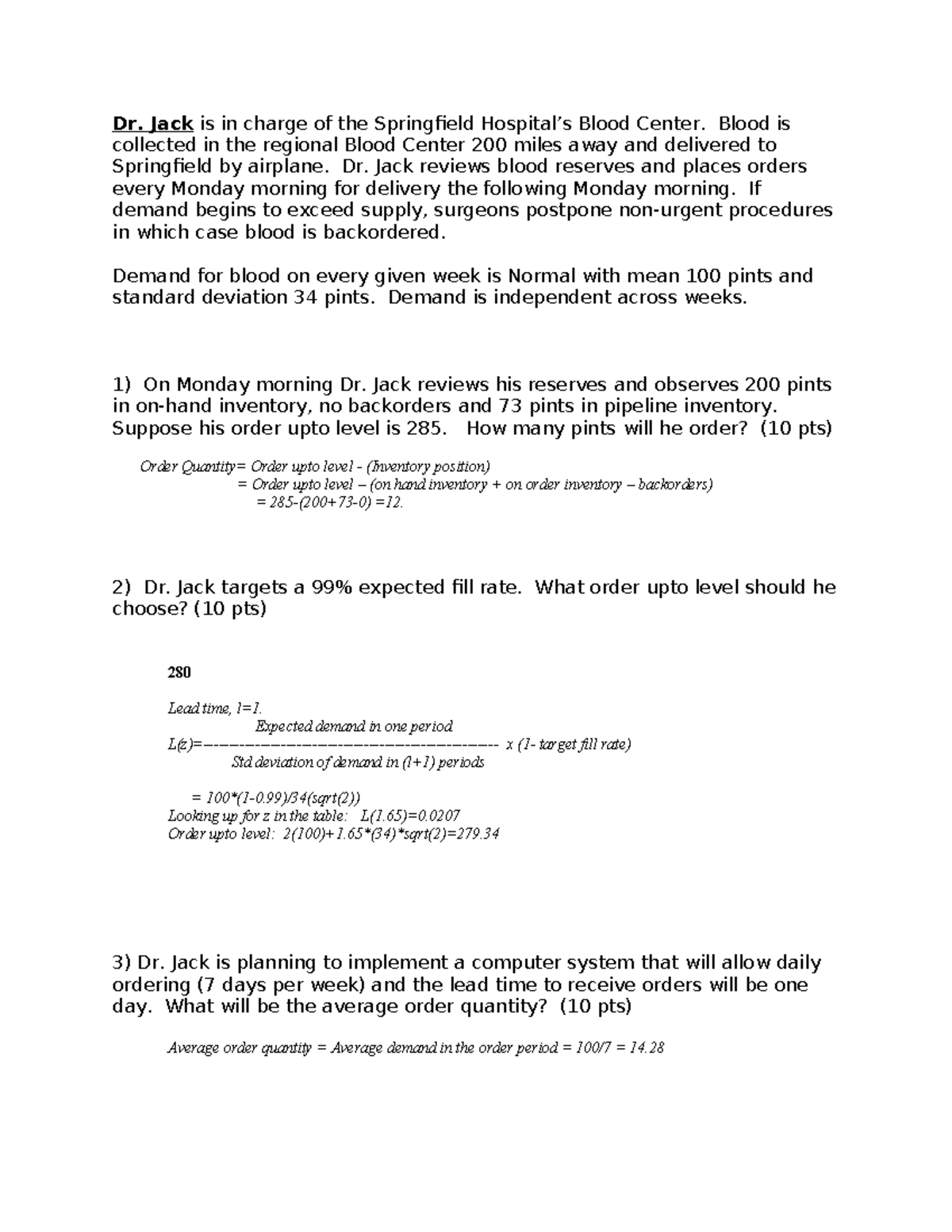 MAN5502 Old Inventory Problems for Practice and Solutions - Studocu