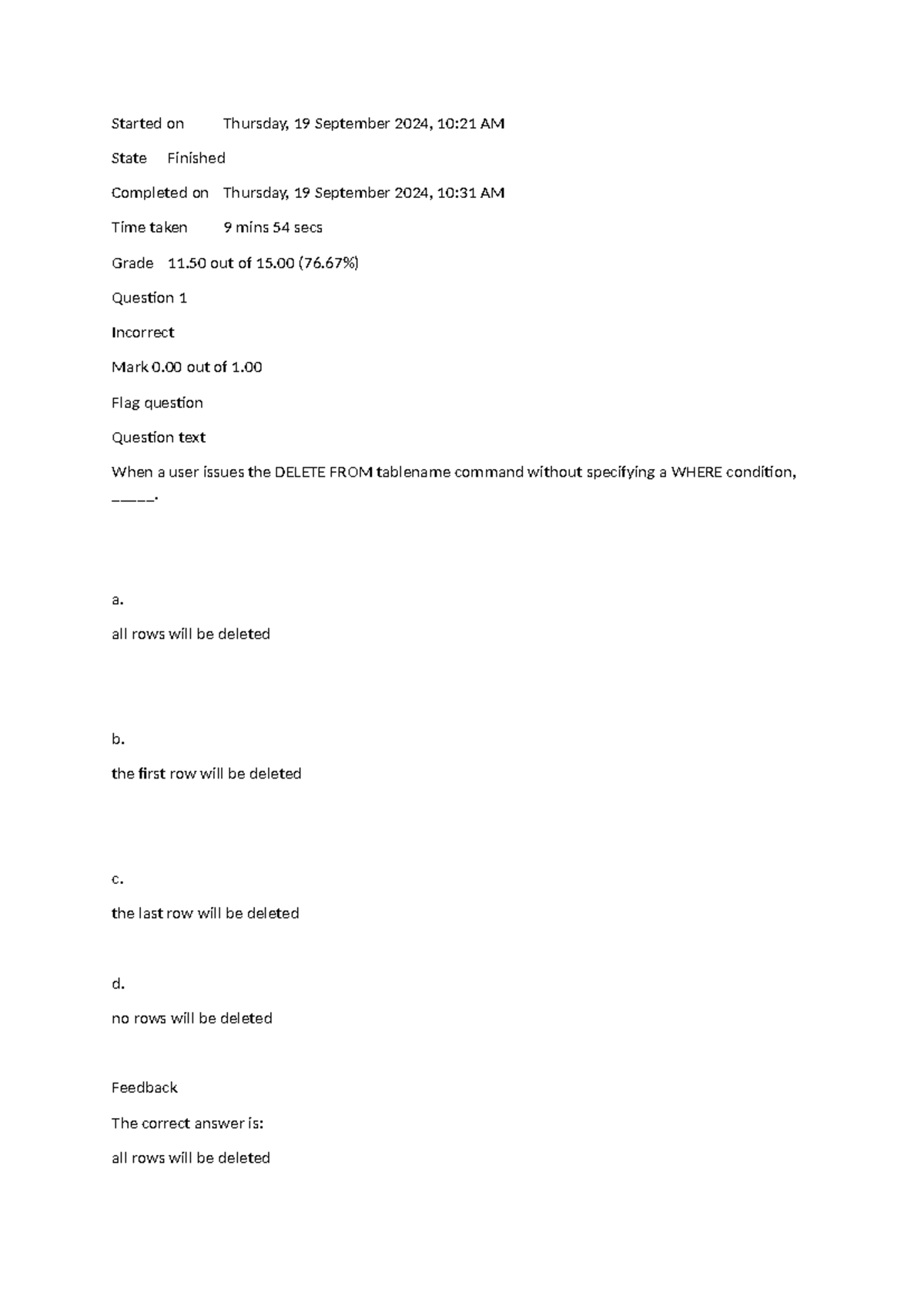 Assessment 10 - SQL Practice Questions and Answers - Studocu