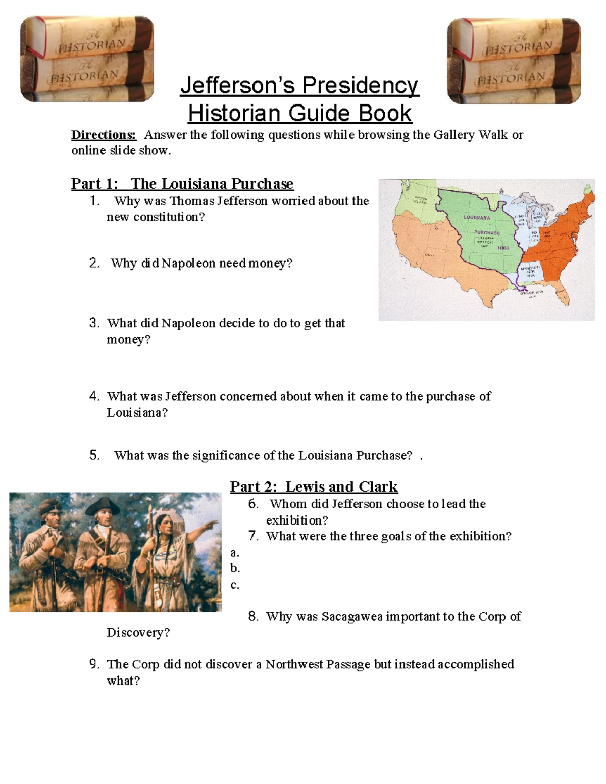 Jefferson’s Presidency Worksheet - Jefferson’s Presidency Historian ...