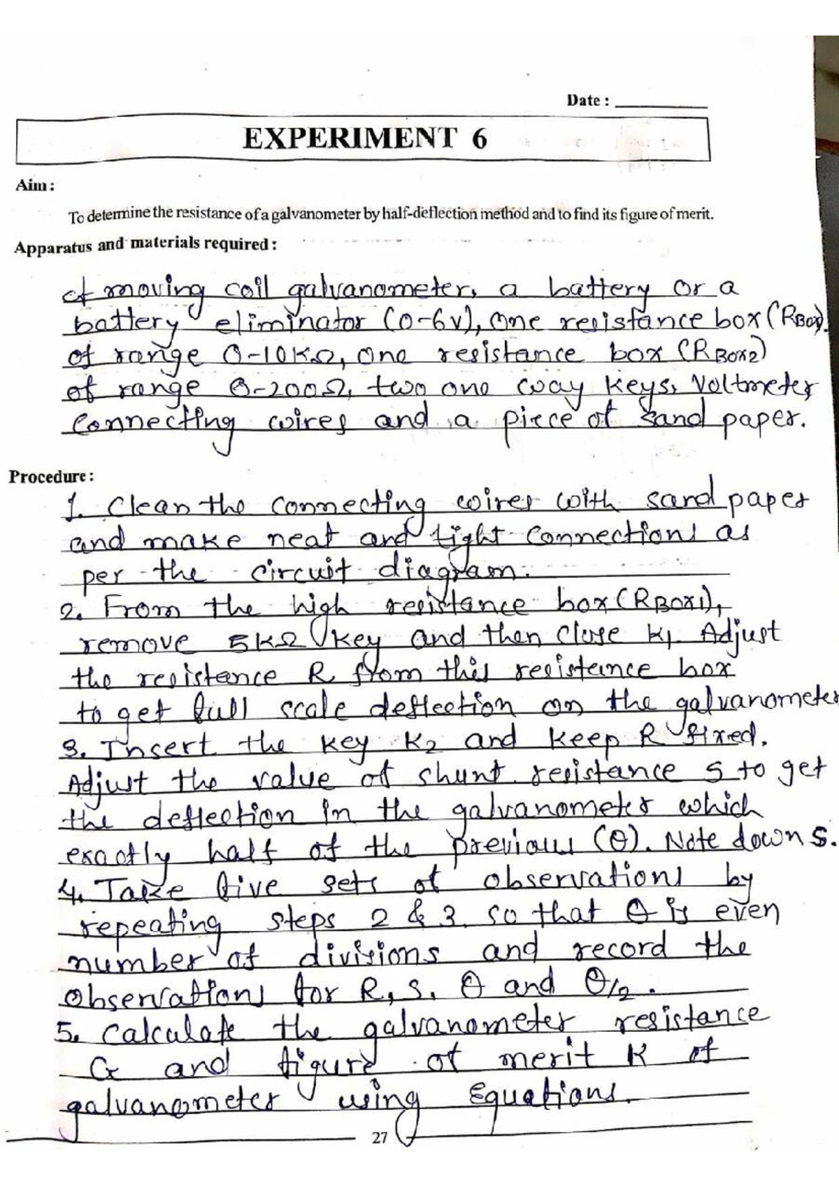 Experiment 6: Determining Galvanometer Resistance & Figure of Merit ...