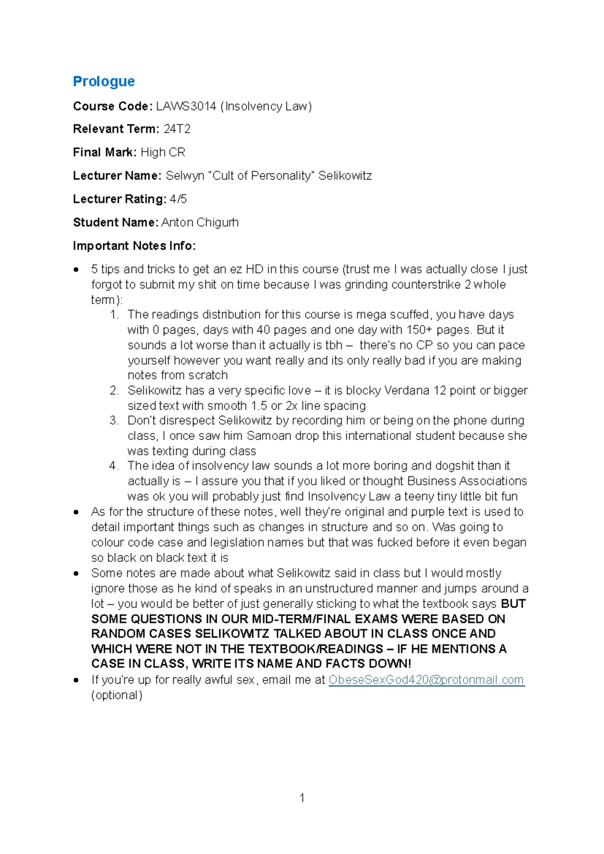 LAWS3014 Final Exam Study Notes on Insolvency Law - Studocu