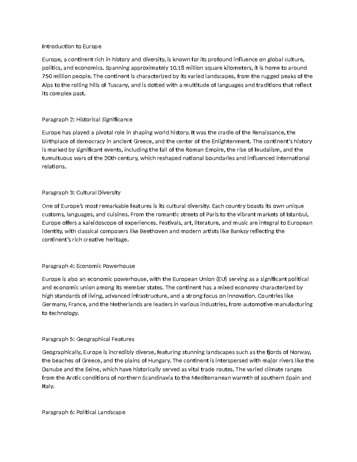 Introduction to Europe: History, Culture, and Geography Overview - Studocu