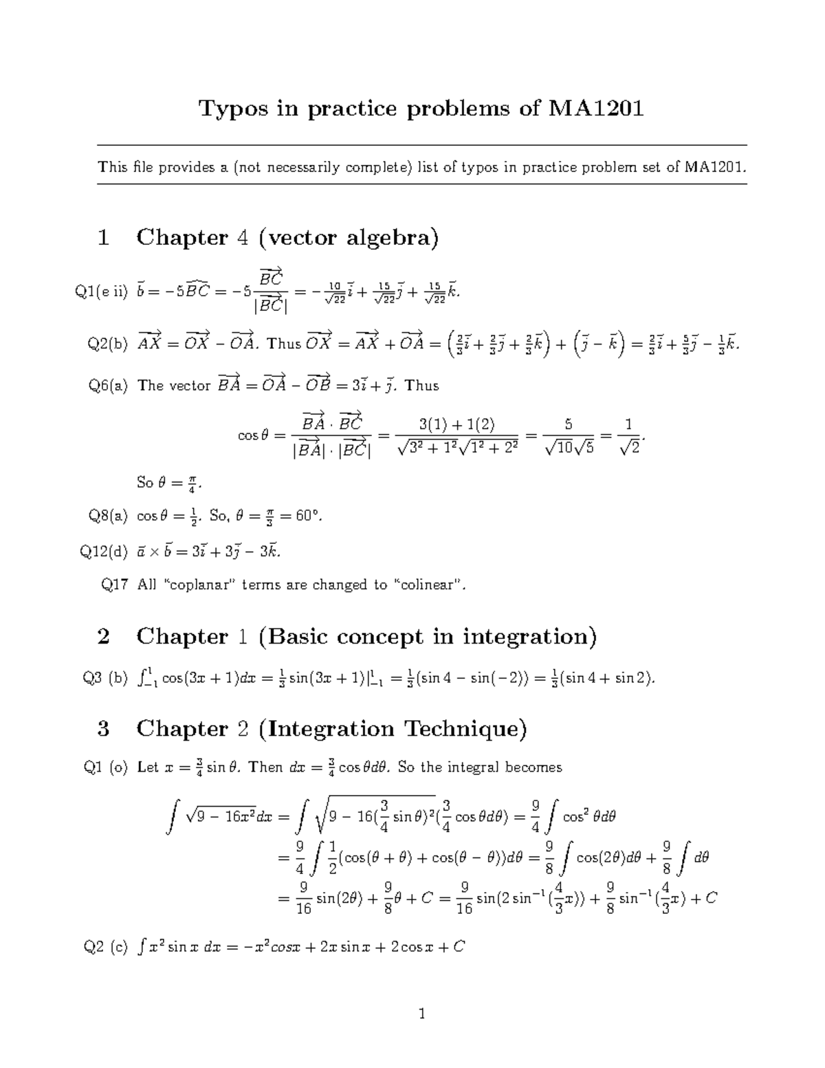 Typos in Practice Problems for MA1201 - Studocu