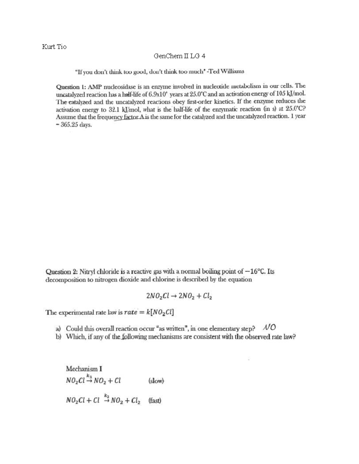 GCII LG 4 Worksheet: Enzyme Kinetics & Equilibrium Analysis - Studocu