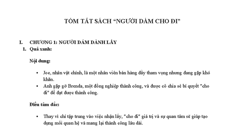 Tóm Tắt Sách "Người Dám Cho Đi" - Chương 1 đến 14 - Studocu