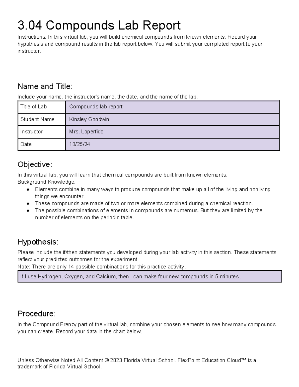 Compounds Lab Report (3.04): Building Chemical Compounds from Elements ...