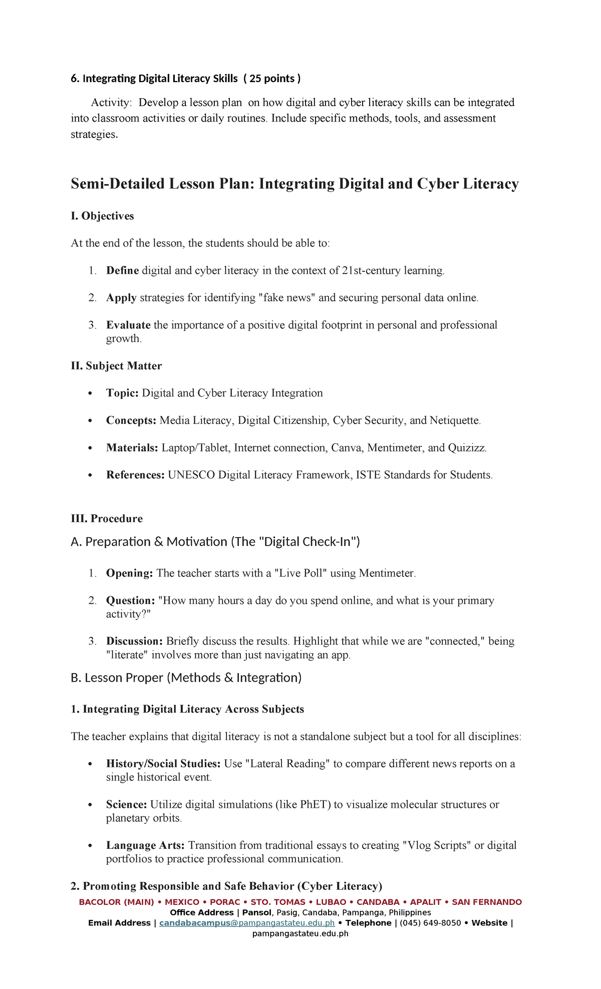 6. Lesson Plan: Integrating Digital & Cyber Literacy Skills (25 pts ...