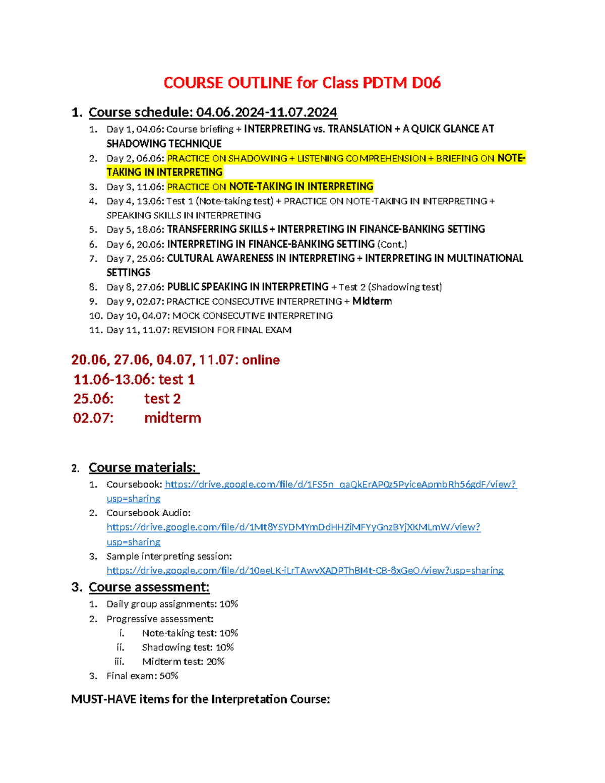 Course Outline for Class PDTM2024 Vb2 - COURSE OUTLINE for Class PDTM D ...