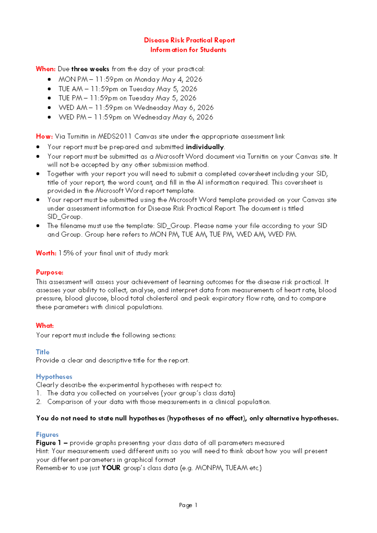 Disease Risk Practical Report Guidelines for MEDS2011 Students - Studocu