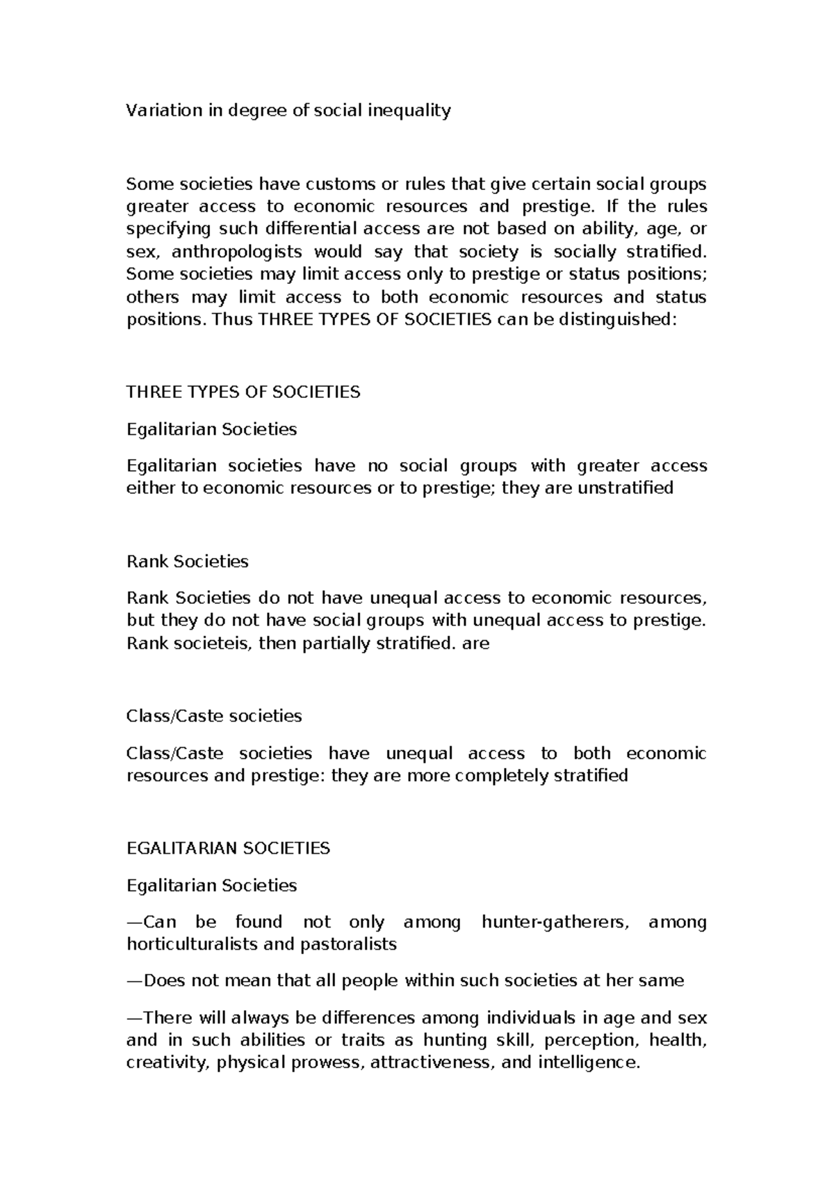 SOC 101: Social Stratification and Inequality in Societies - Studocu