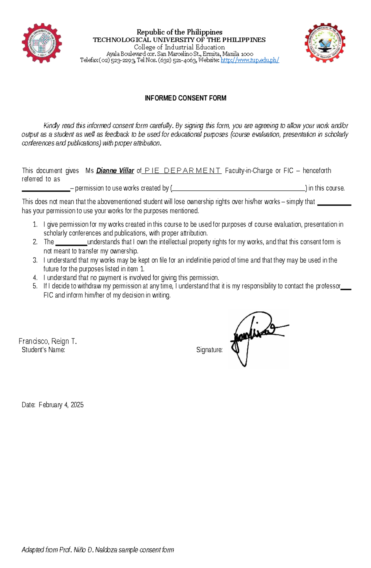 Informed-Consent-Form - Republic of the Philippines TECHNOLOGICAL ...