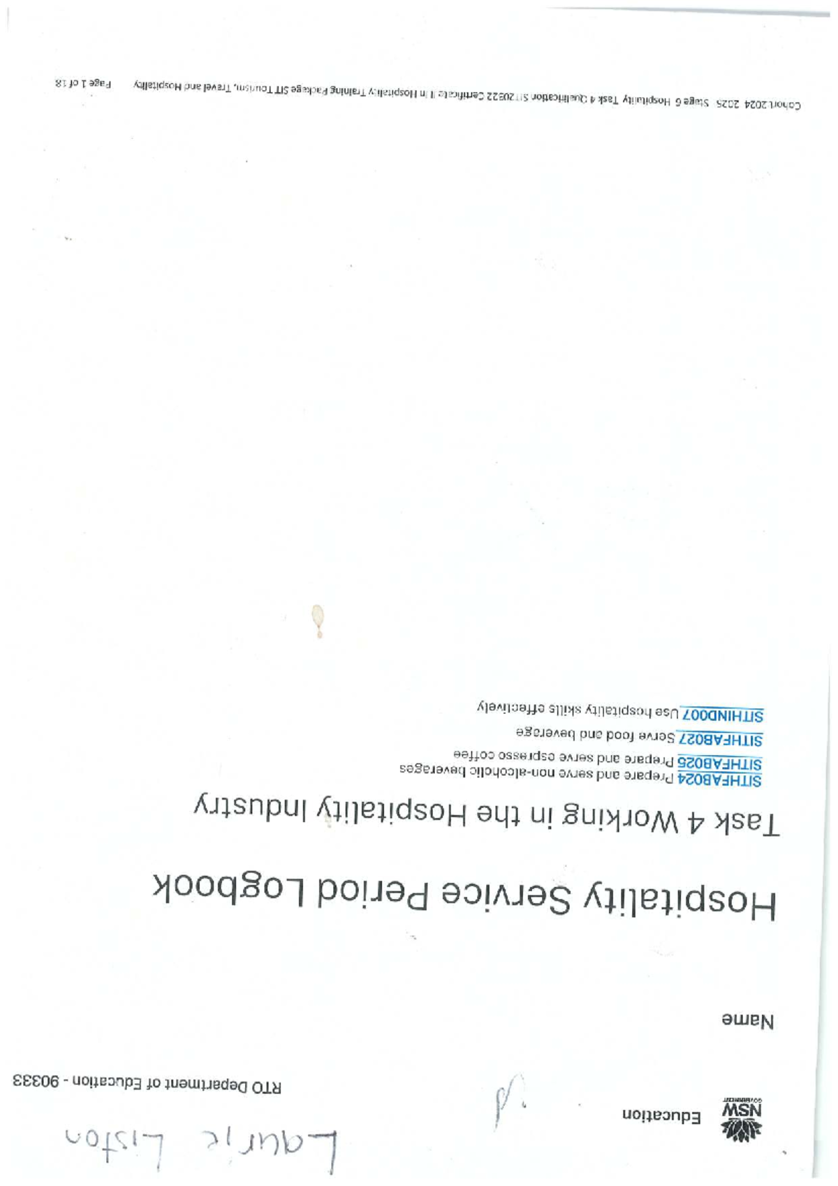 Hospitality Service Logbook: Task 4 - SIT20322 Certificate II - Studocu