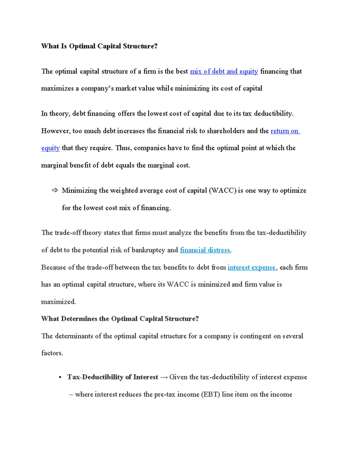 Optimal Capital Structure Analysis: Balancing Debt & Equity - Studocu