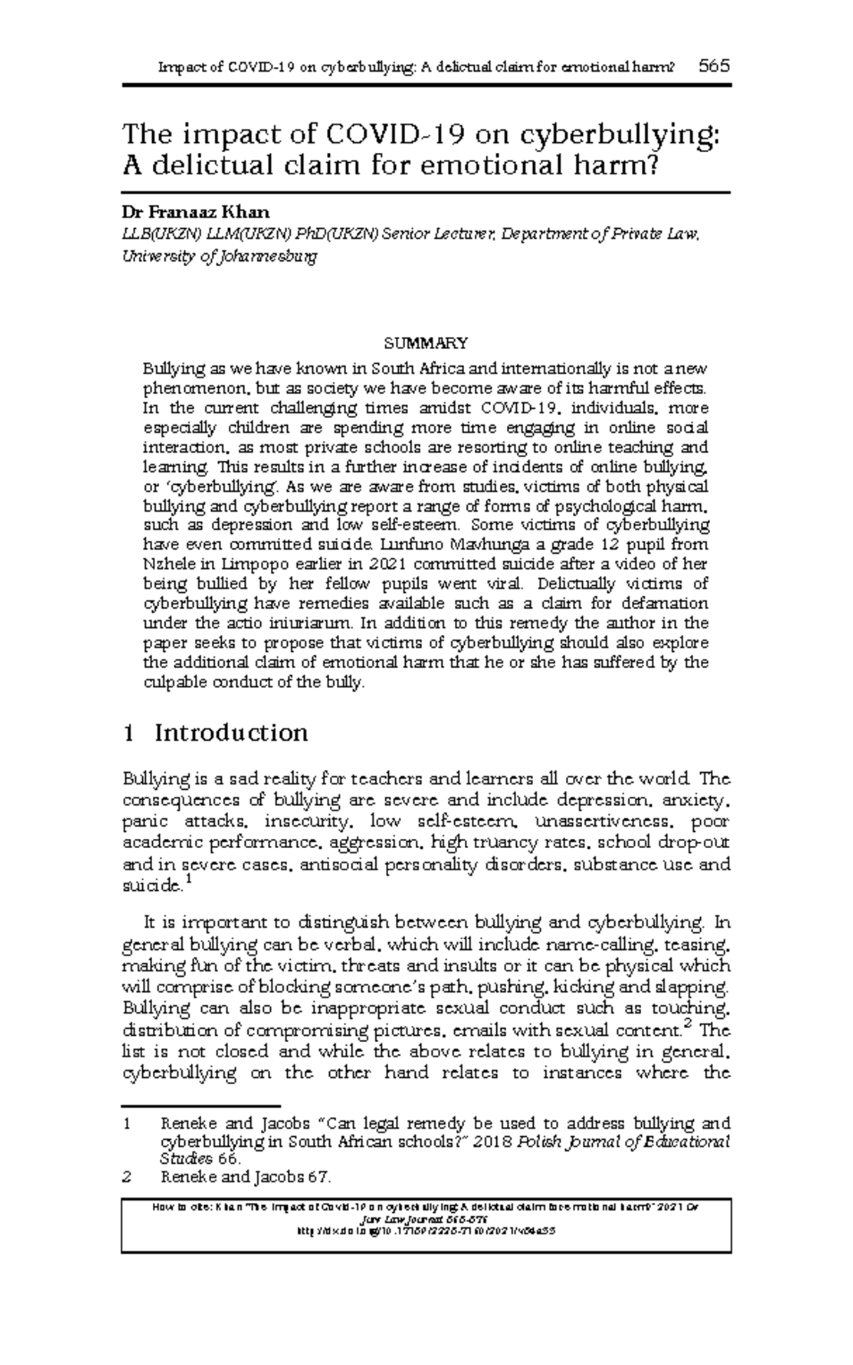1 - Dr Franaaz Khan - Journal Article - Impact of COVID-19 on ...