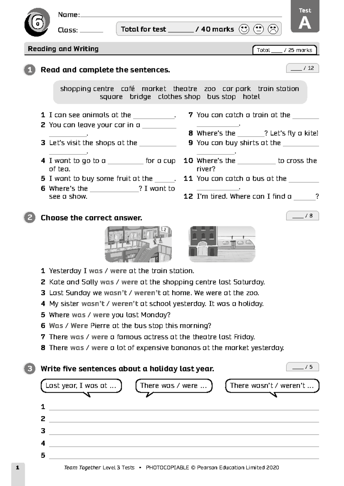 TT3 Unit 6A Test - Reading and Writing Exercises for Team Together 3 ...