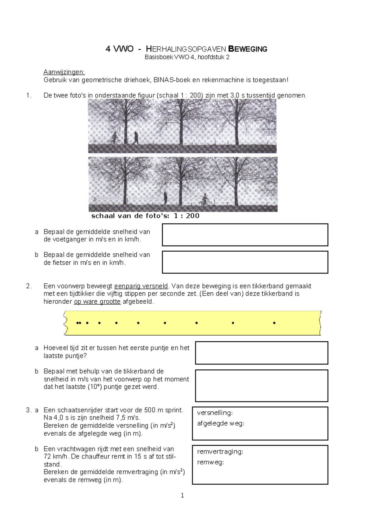 4 VWO - Herhalingsopgaven Beweging Hfdst 2: Versnelling en Remweg ...