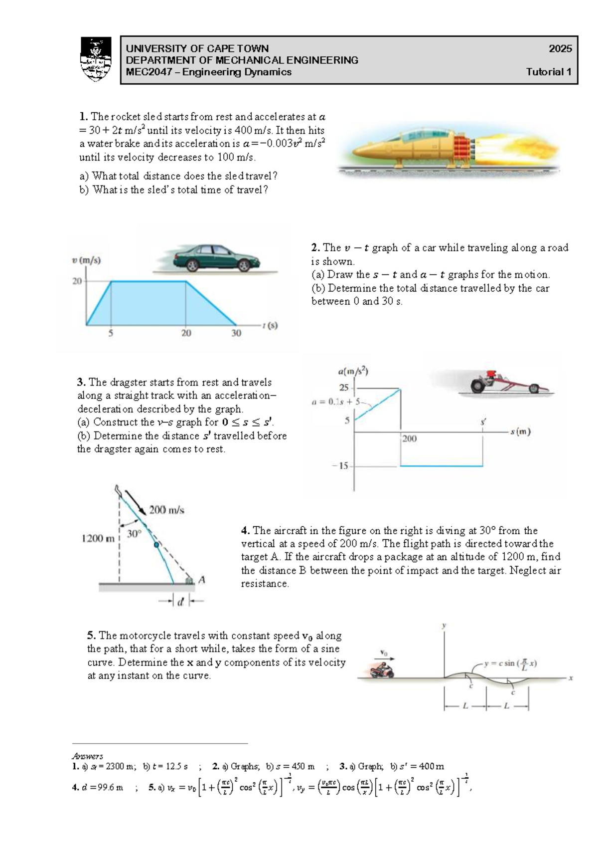 MEC2047 Engineering Dynamics 2025 Tutorial 1 Solutions - Studocu