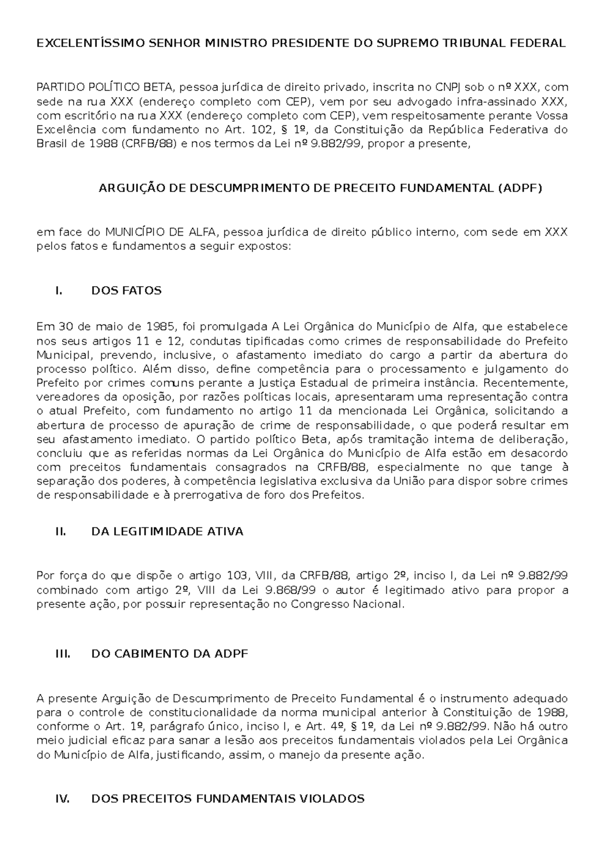 ADPF - Arguição de Descumprimento de Preceito Fundamental sobre a Lei ...
