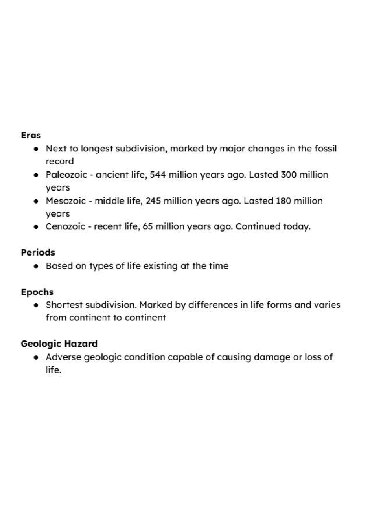 Earth Science Notes: Major Eras and Geological Hazards - Studocu