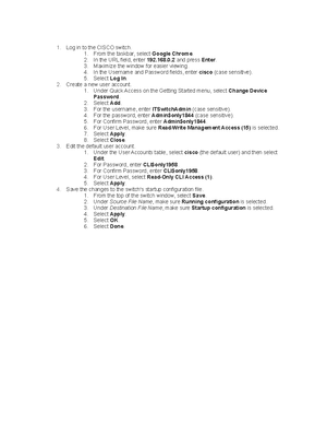 7.2.4 Configure Switch IP and VLAN - GUI - Log in to the Cisco switch. In the Google Chrome URL ...