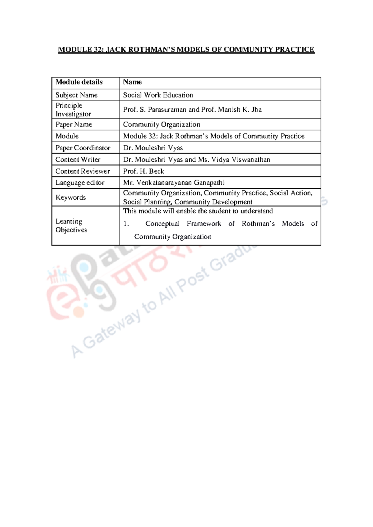 Community development - MODULE 32: JACK ROTHMAN’S MODELS OF COMMUNITY ...