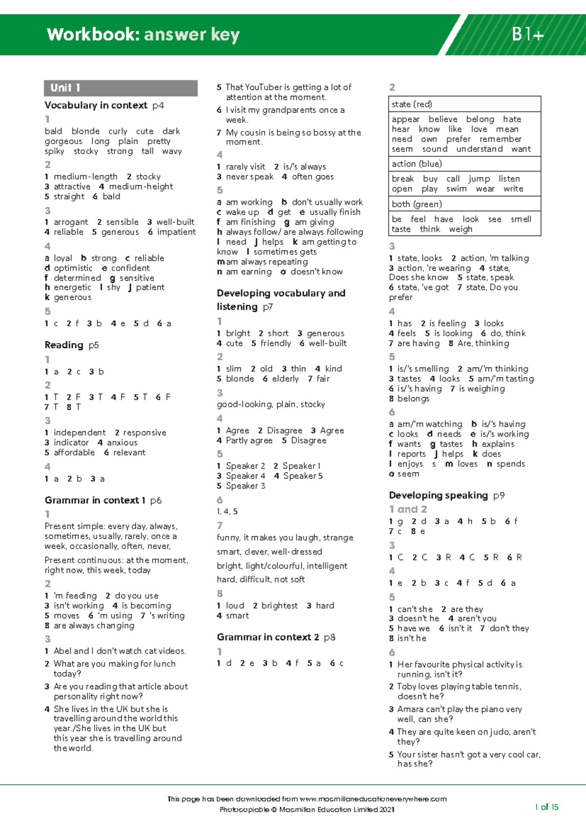B1PLUS Workbook answer key - 1 of 15 This page has been downloaded from ...