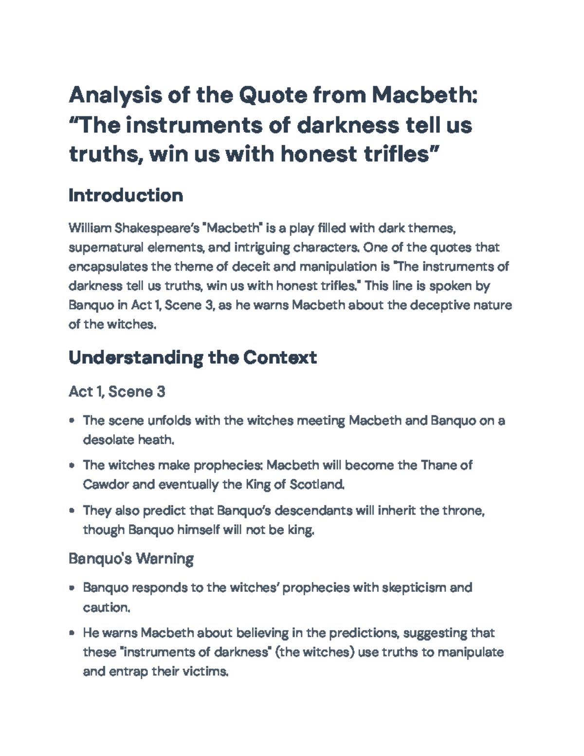 Analysis of the Quote from Macbeth: Deception and Manipulation Theme ...