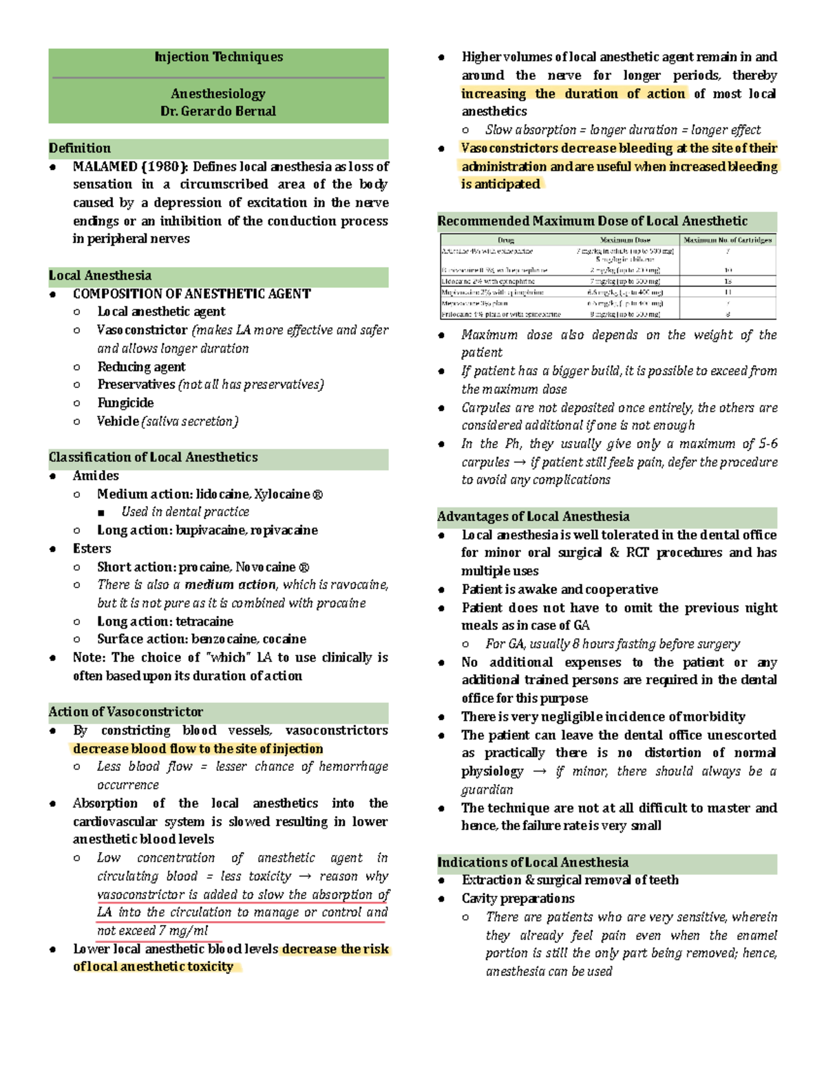 LEC-8 - Anestiziology - Injection Techniques Anesthesiology Dr. Gerardo ...