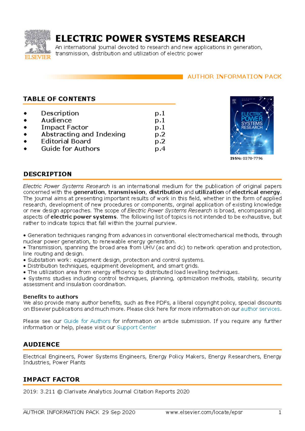 Guidelines for Authors: Electric Power Systems Research (EPSR) - Studocu