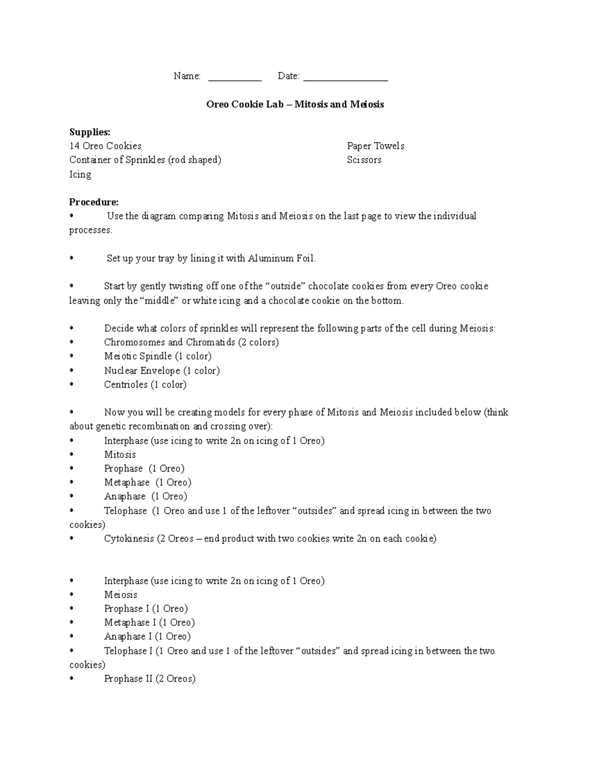 Oreo Cookie Lab: Exploring Mitosis & Meiosis Processes - Studocu