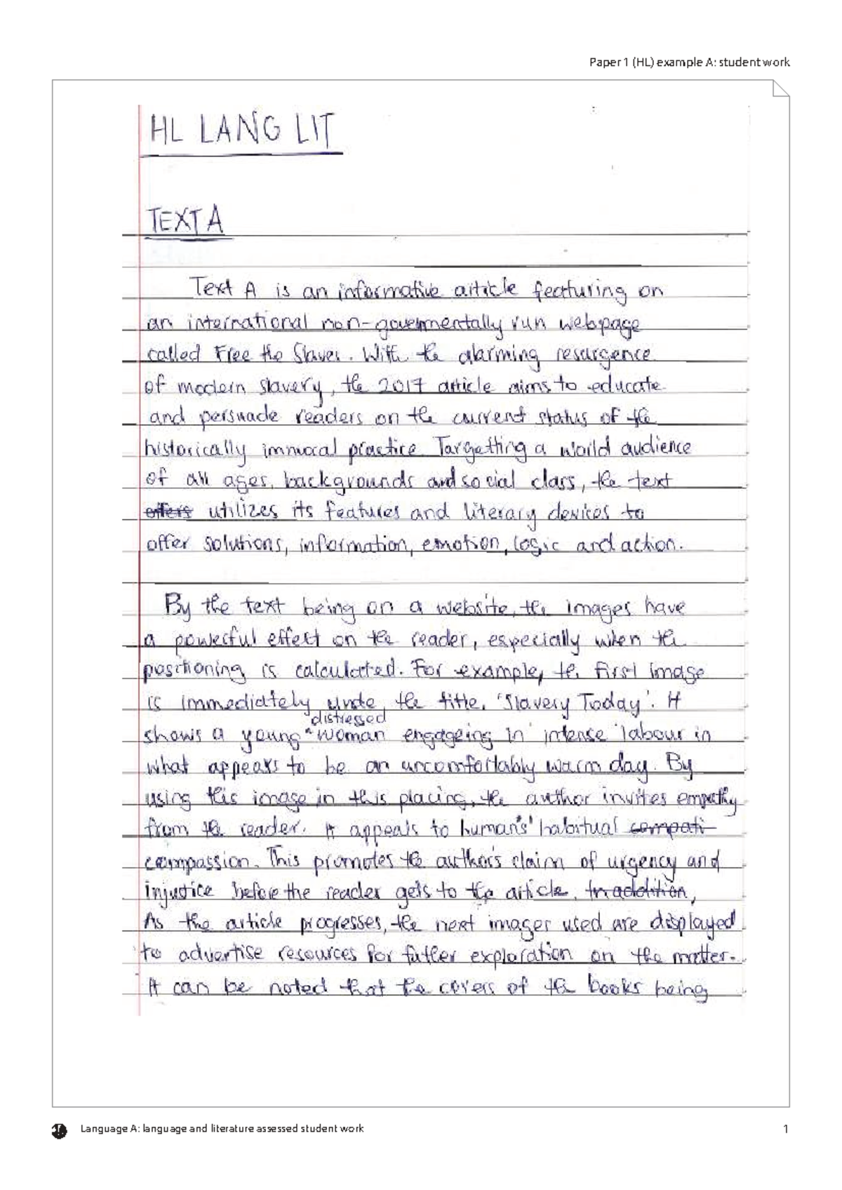 LL P1 (HL) Example A: IB Guidance for Language A Literature - Studocu