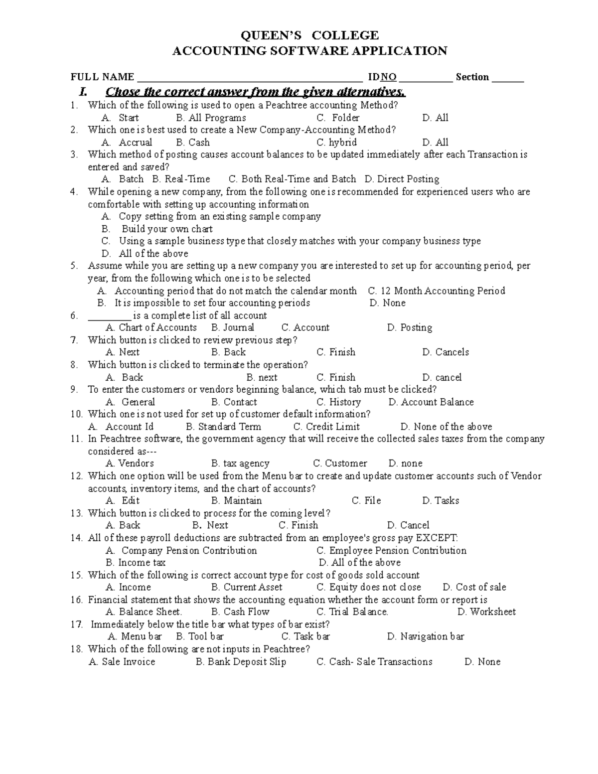 Accounting Software Application Quiz - COLLEGE ACCOUNTING 101 - Studocu