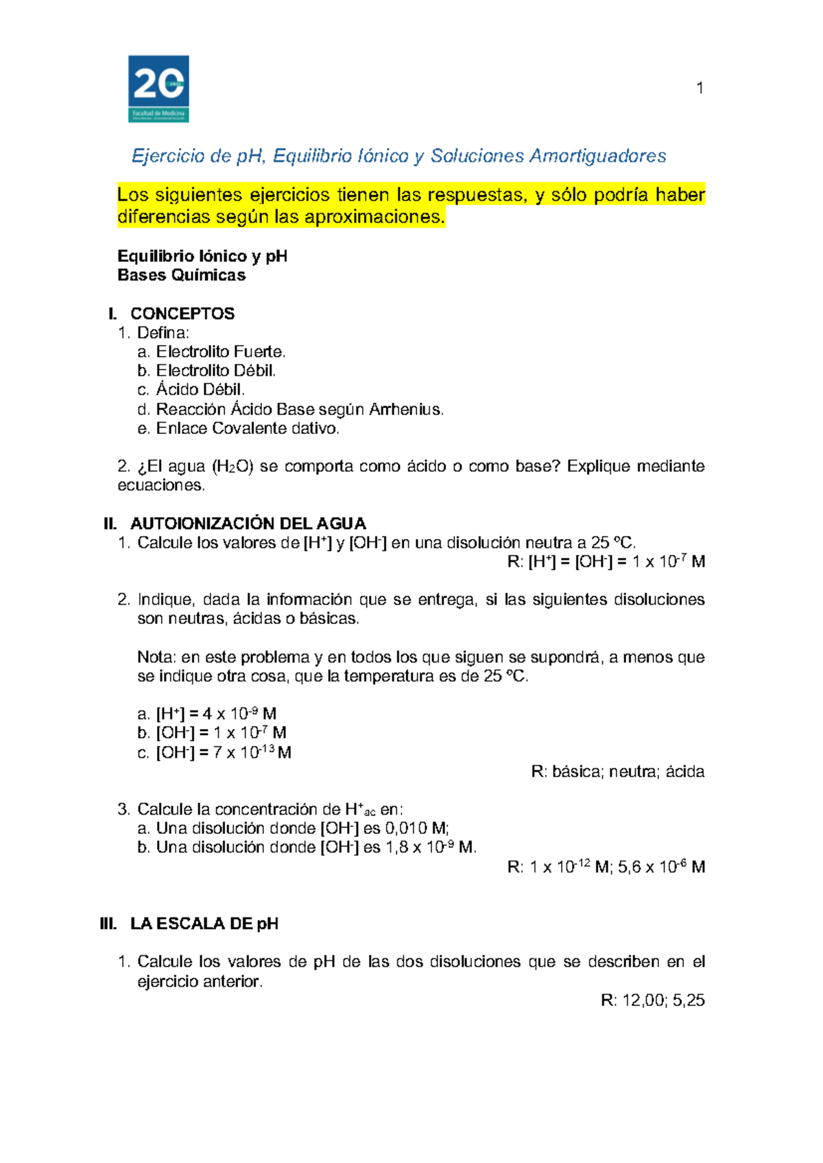 GUÍA DE Ejercicios: Equilibrio Químico, pH y Soluciones Amortiguadoras - Studocu