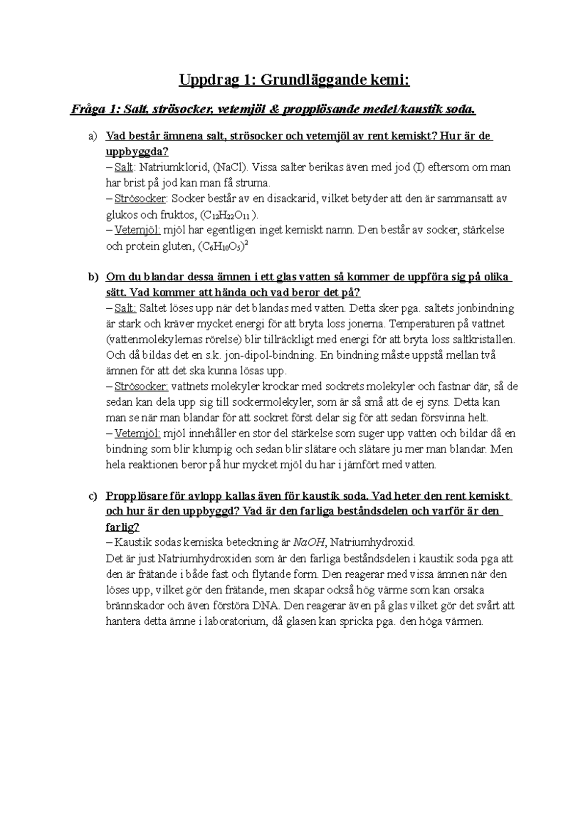 Naturkunskap2 grundläggande kemi uppgift - Uppdrag 1: Grundläggande ...