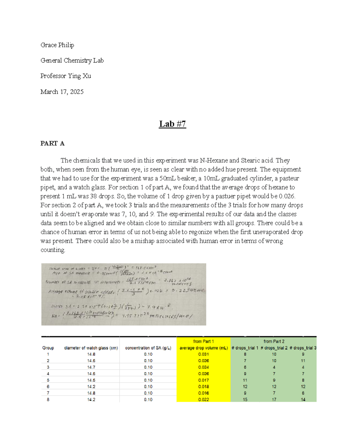 General Chemistry Lab #7 Report - Professor Ying Xu - March 2025 - Studocu
