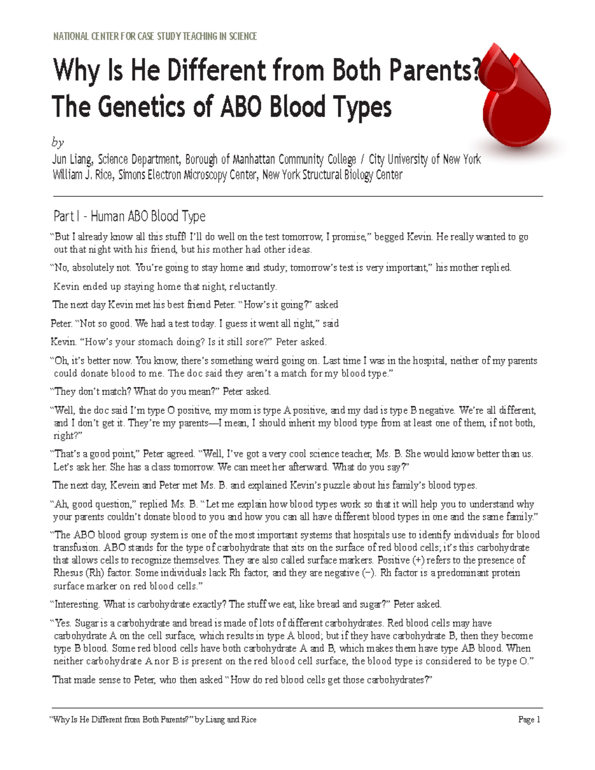 Blood type genetics - NATIONAL CENTER FOR CASE STUDY TEACHING IN ...