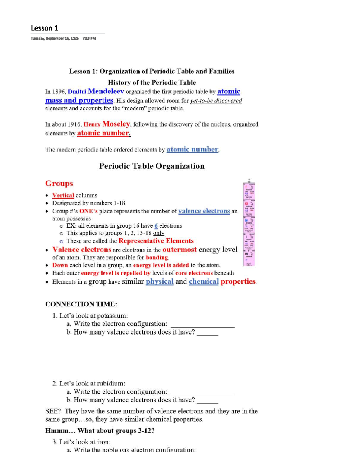 KAP Chemistry Fall 2025: Lesson 1 - Organization of the Periodic Table ...