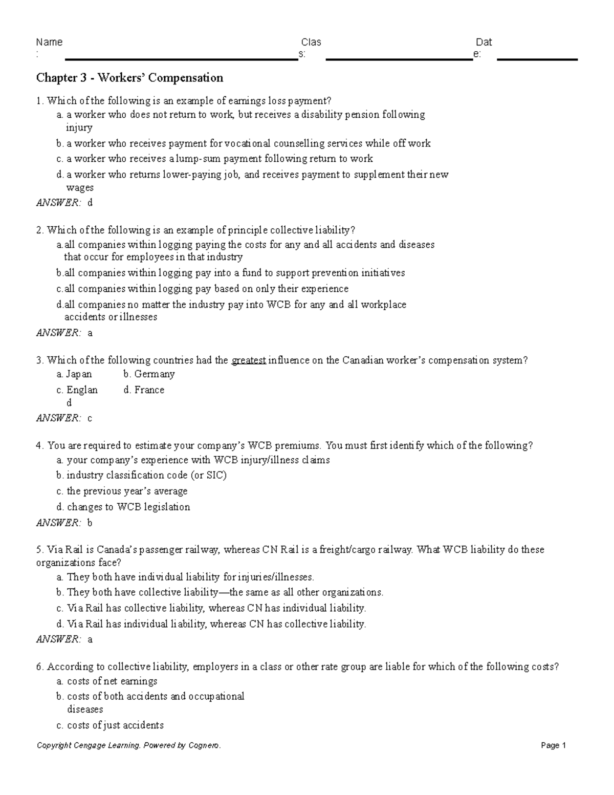 Management of Occupational Health and Safety - CH 3: Workers' Comp ...