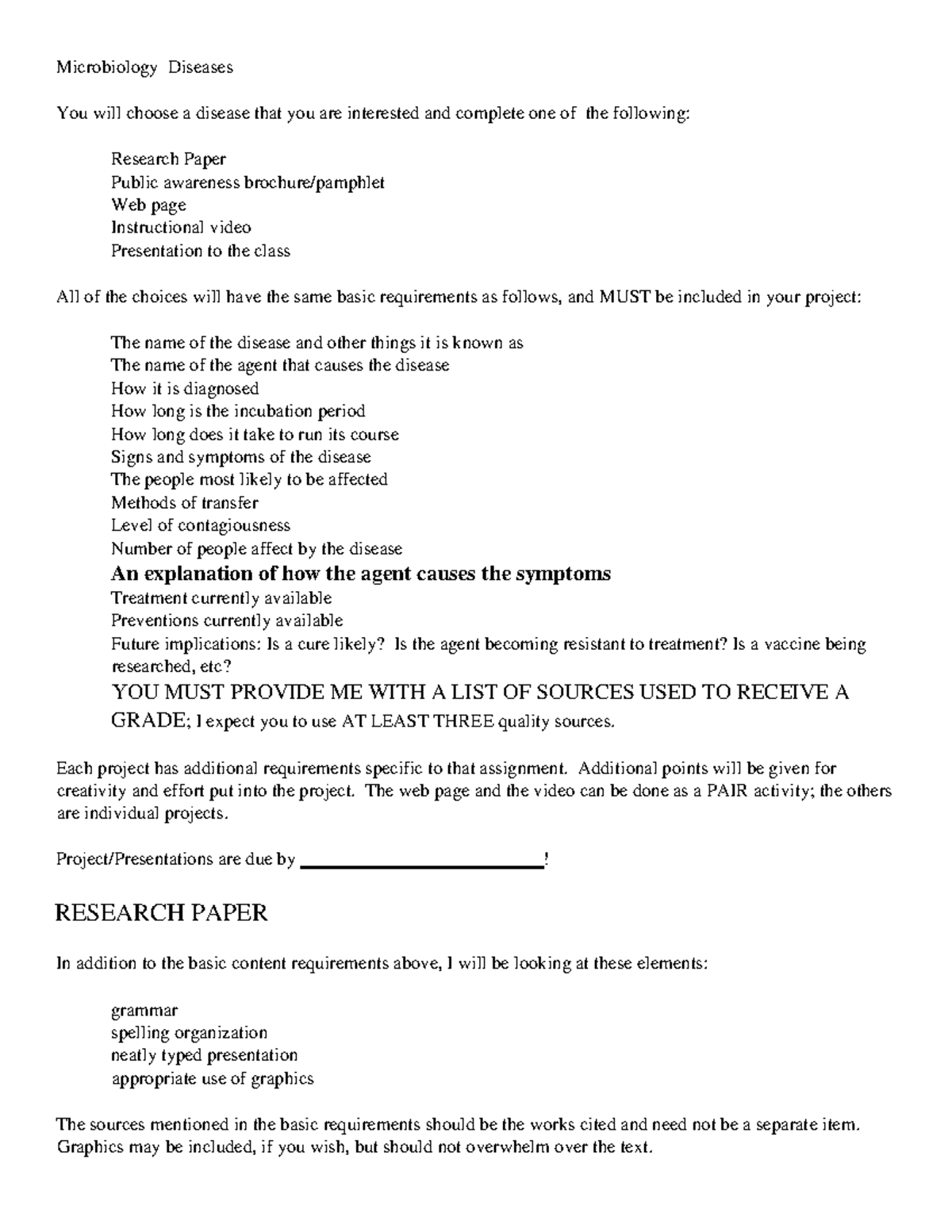 Microbiology Project: Researching Infectious Diseases and Their Impact ...
