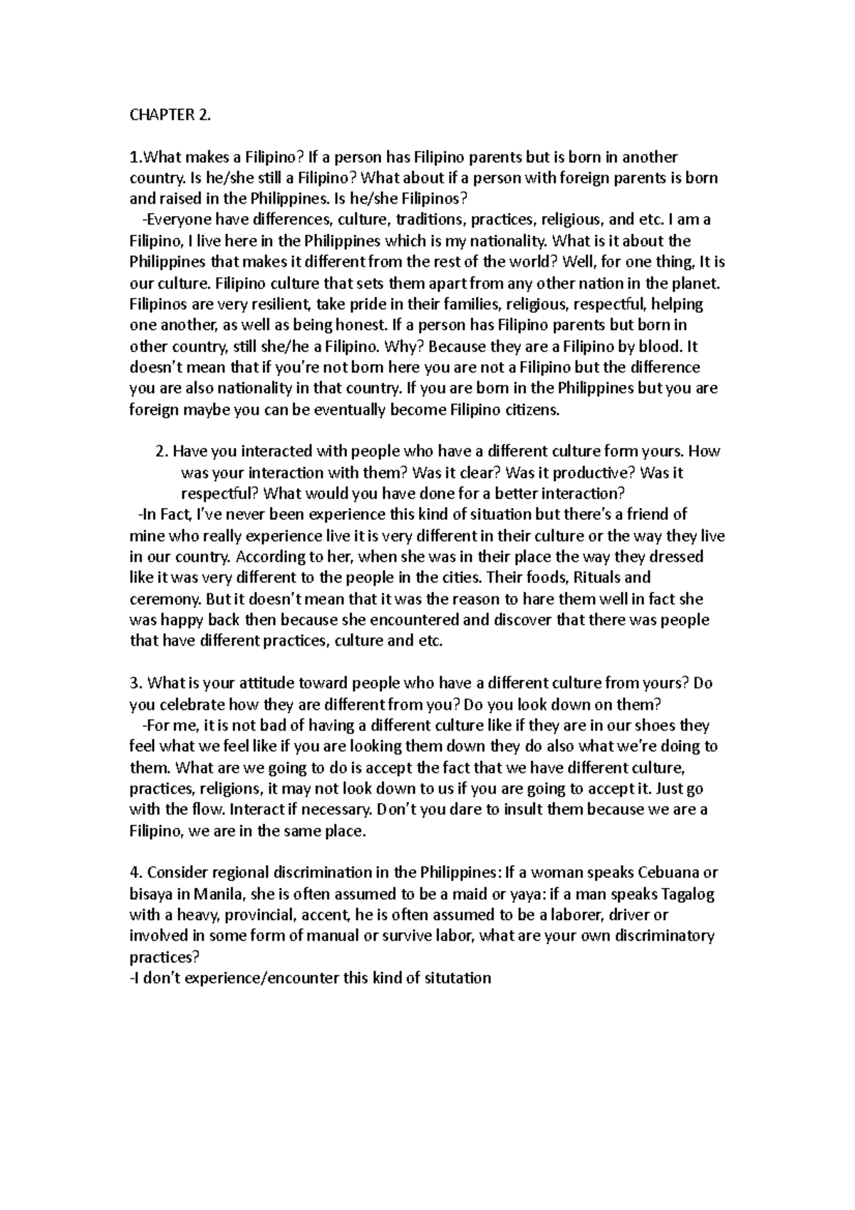 Dr. Lagadi first activity chapter 2 - CHAPTER 2. 1 makes a Filipino? If ...