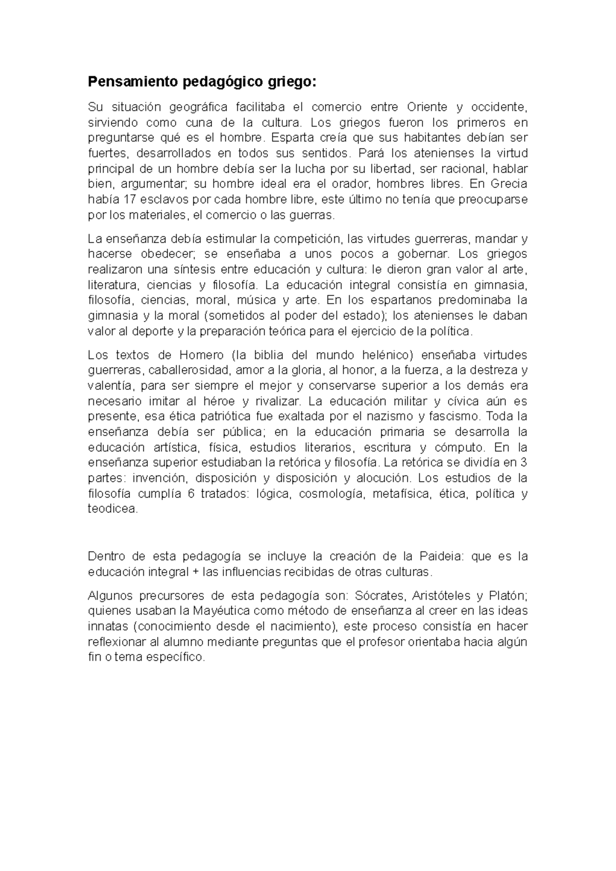 Pensamiento pedagógico griego - Pensamiento pedagógico griego: Su situación geográfica ...