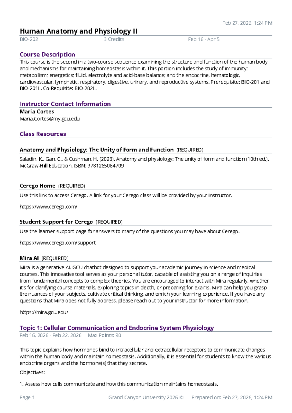 Syllabus for Human Anatomy and Physiology II (BIO-202) - Spring 2026 ...