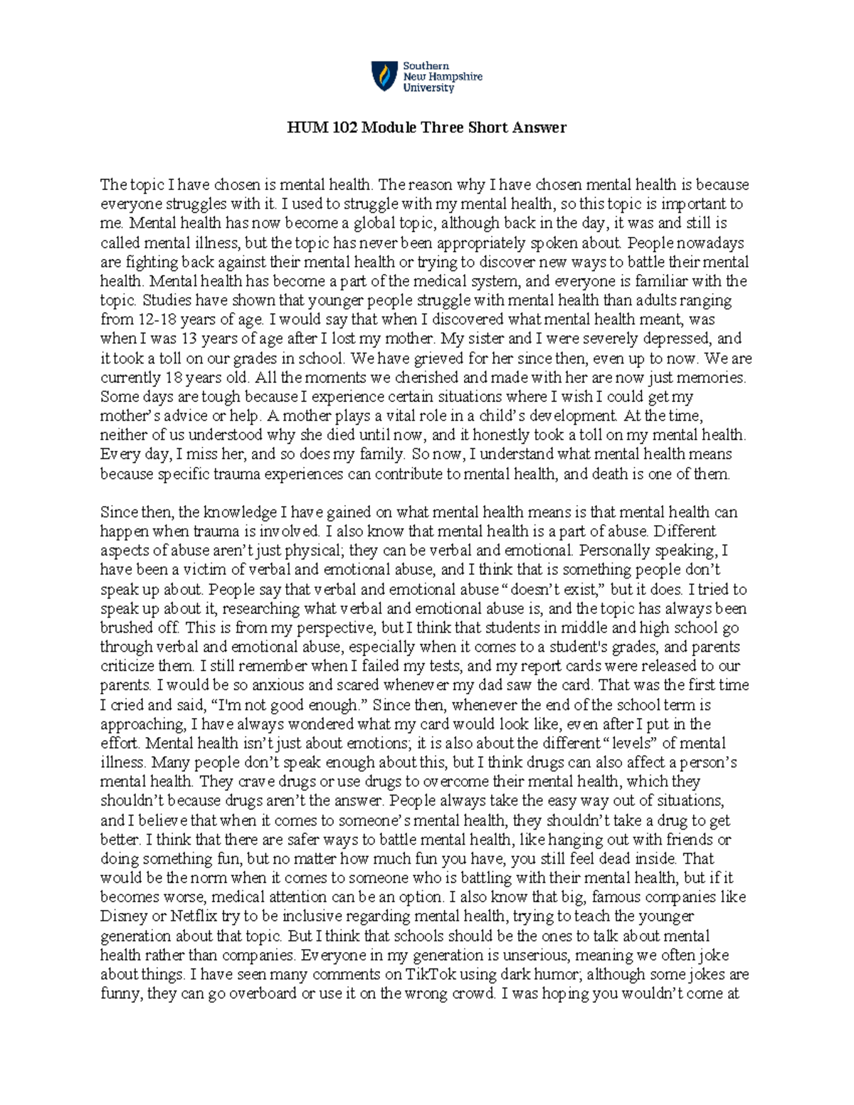 HUM 102 Module Three Short Answer assignment - HUM 102 Module Three ...