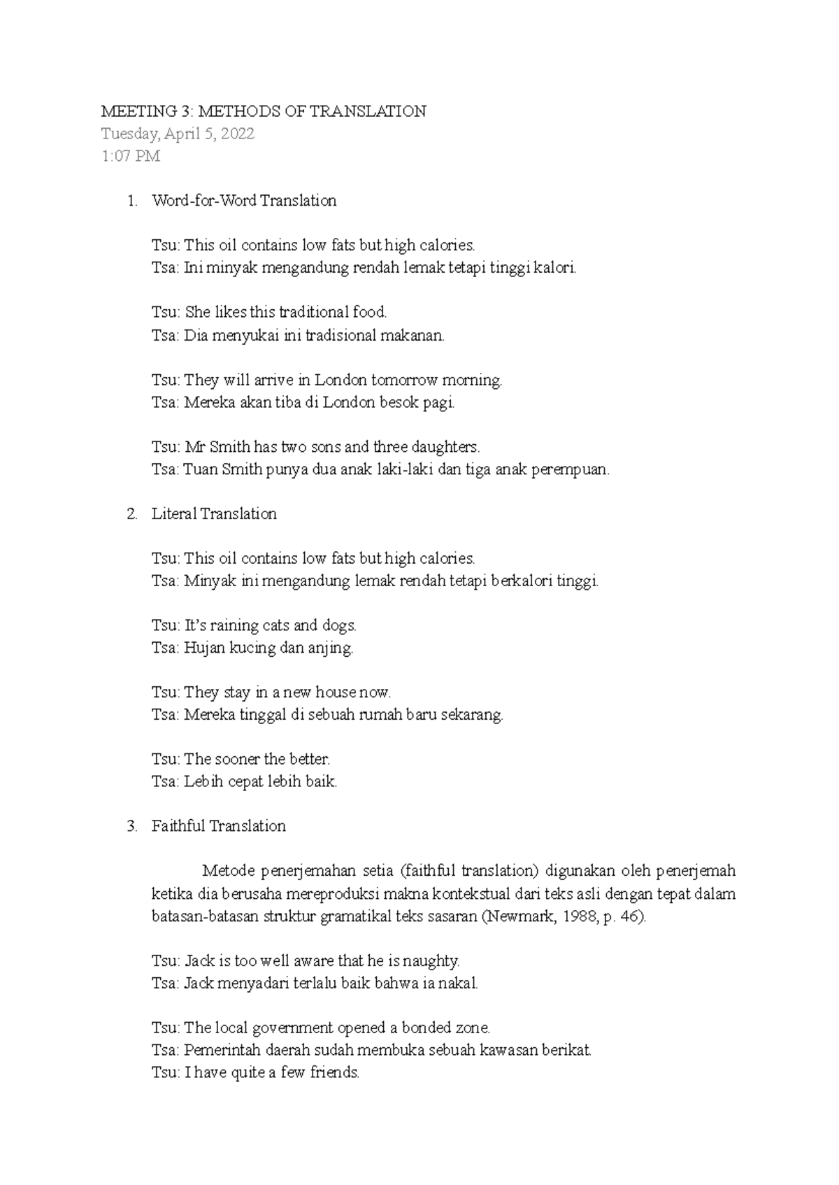 Methods of Translation: Detailed Overview & Examples - Studocu