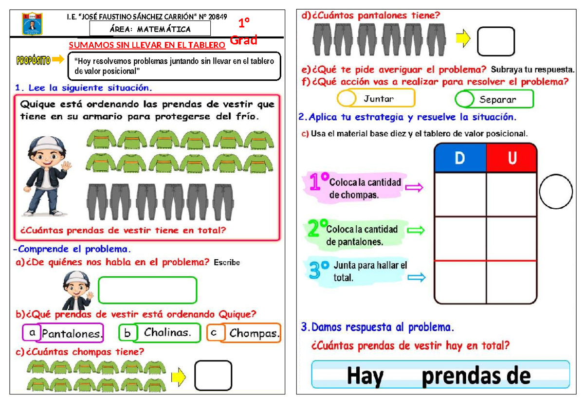 Sumamos SIN Llevar EN EL Tablero LILI - Lógico Matemática - I. “JOSÉ ...