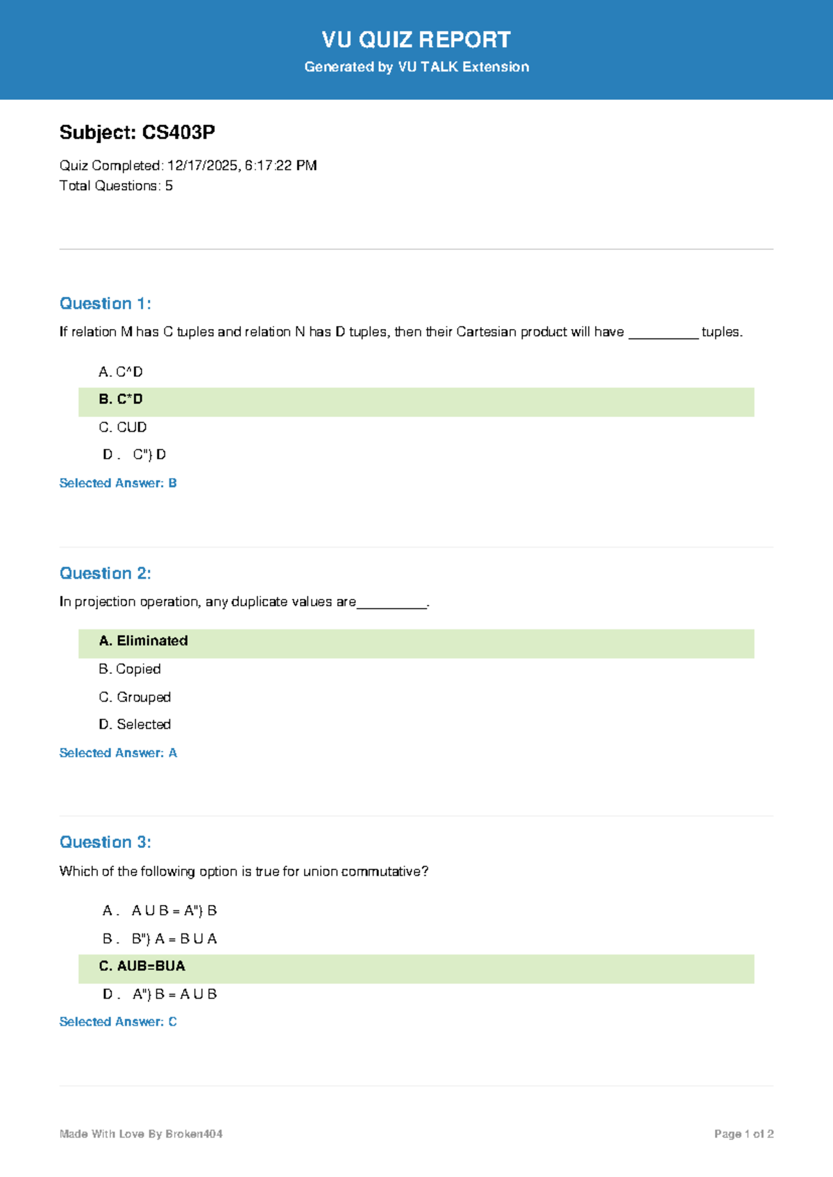 CS403P Quiz Report - Results and Analysis - Studocu