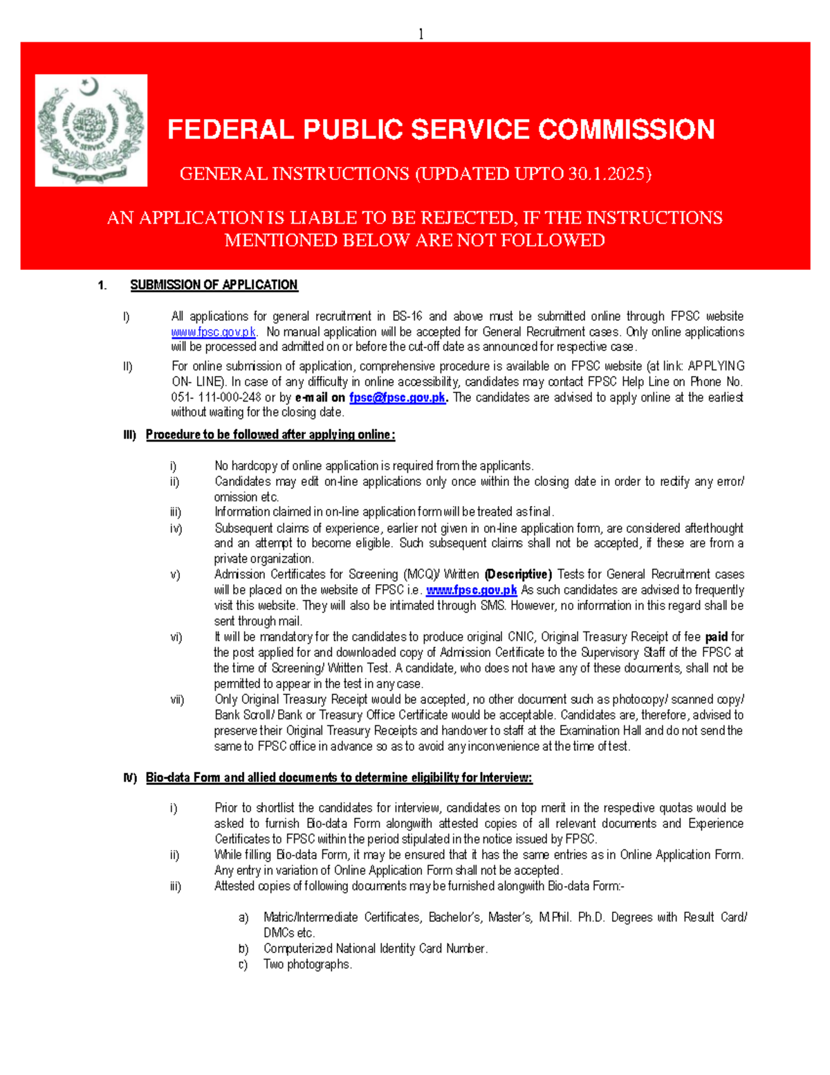 FPSC General Recruitment Guidelines (Updated 30.01.2025) - Studocu