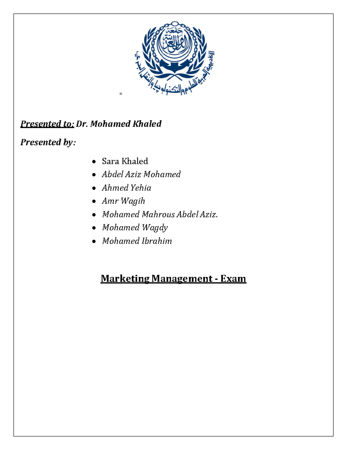 Labanita Marketing Management Exam Plan (MKT 101) - Studocu