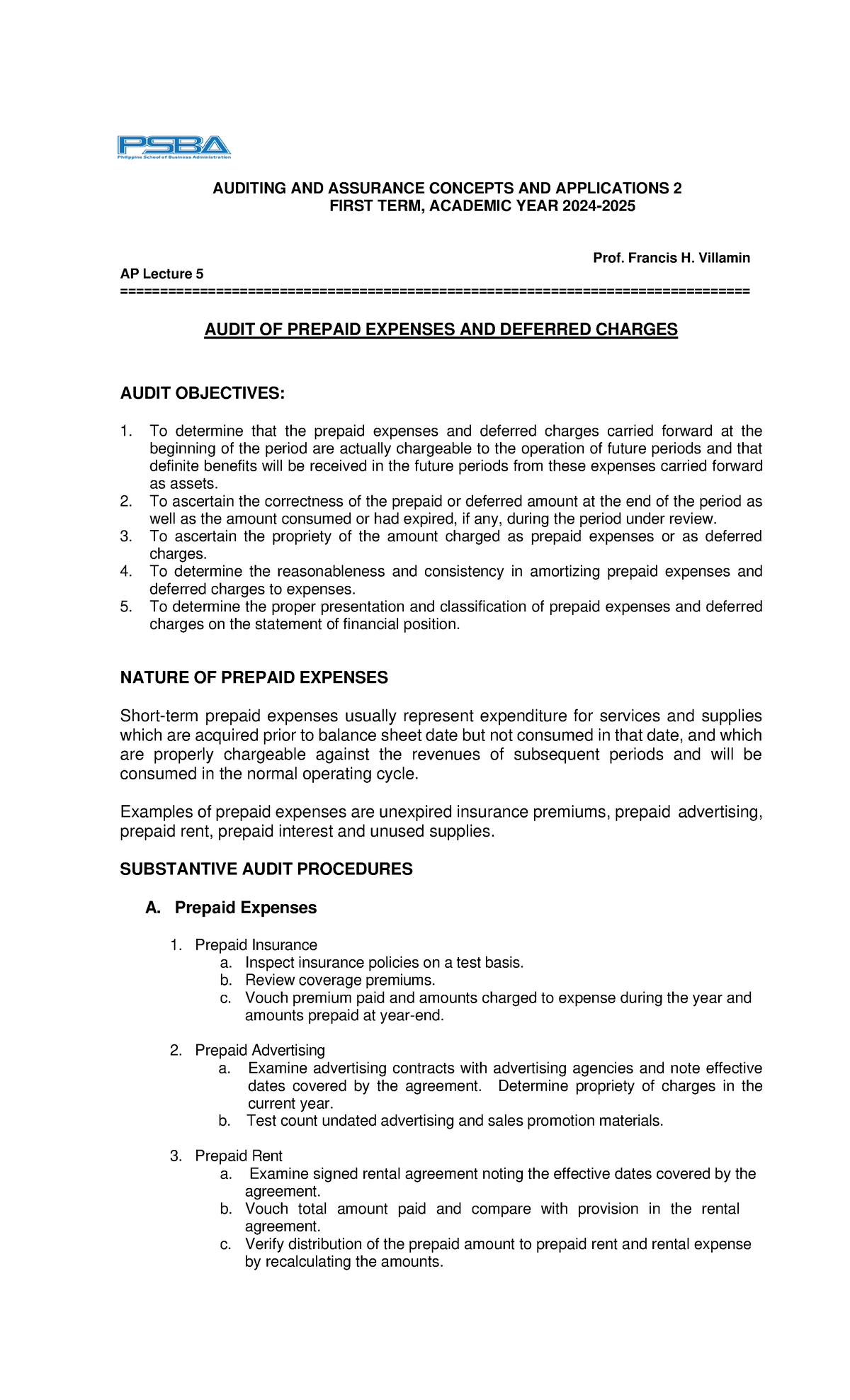AP Lecture 4 - Audit of Prepaid Expenses & Deferred Charges T1AY2425 ...