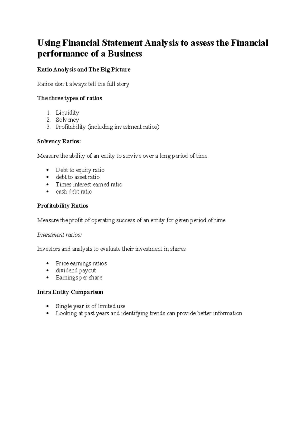 Bsb107 week 7 notes - Using Financial Statement Analysis to assess the ...